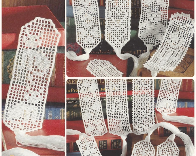 12 Designs Filet Crochet Bookmarks Vintage Crochet Pattern PDF Heart ...