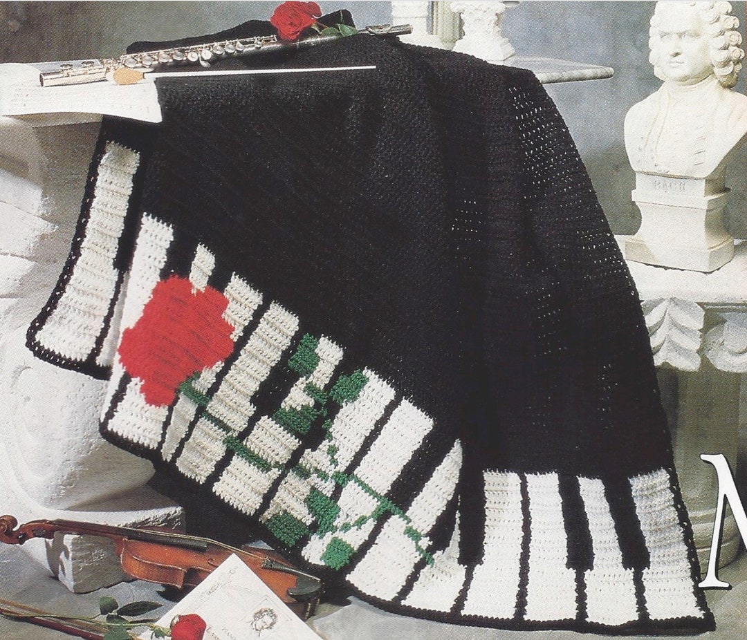 Piano Keys Crochet Blanket Pattern W Rose, No Cross Stitch, Instant ...