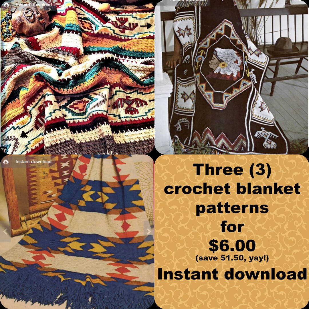 3 Indian Crochet & Knit Blanket Patterns, Sale Set of 3 Afghans ...