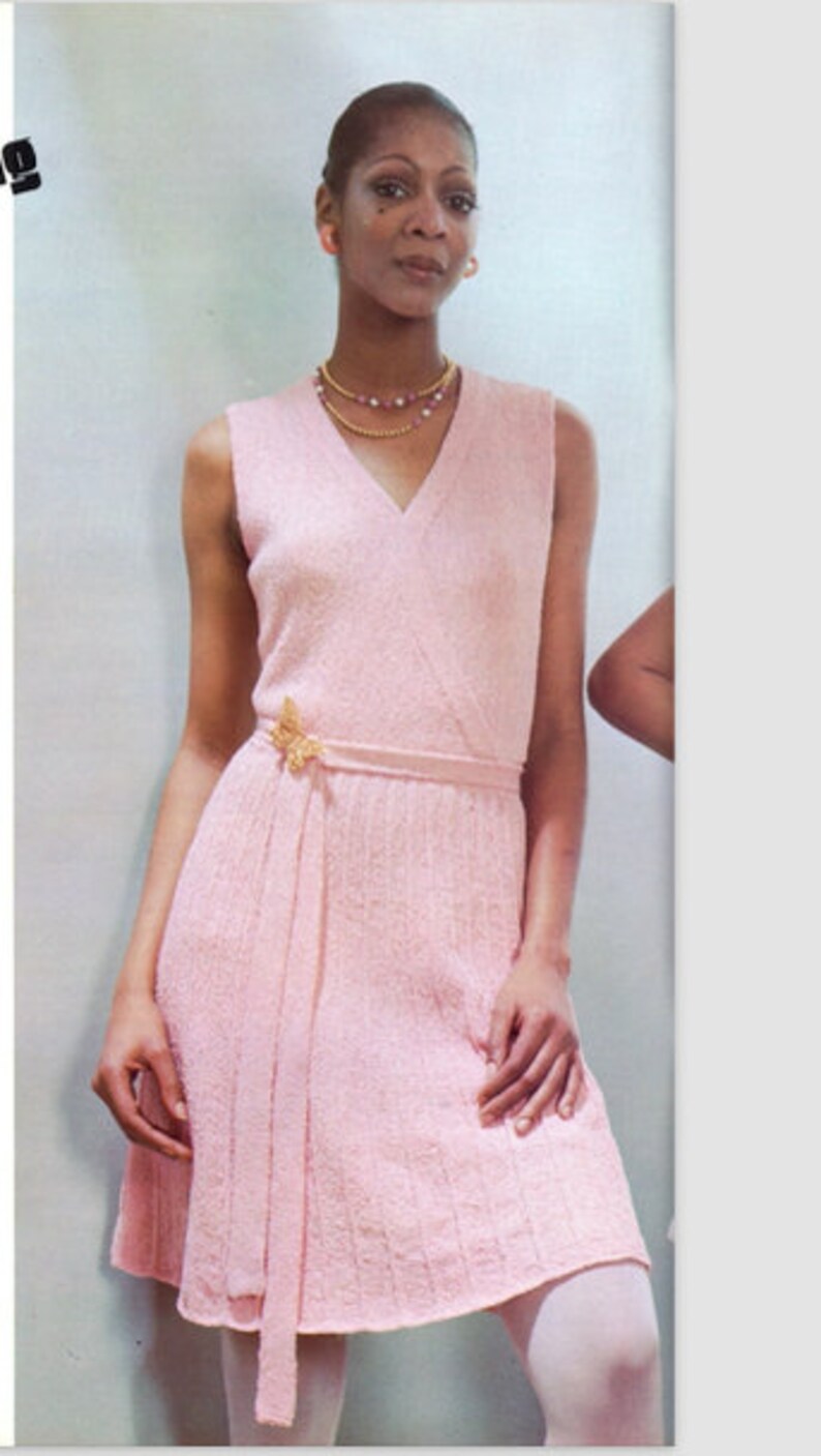 Classic Pink Wrap Dress Knitting Pattern 1970s Retro | Etsy