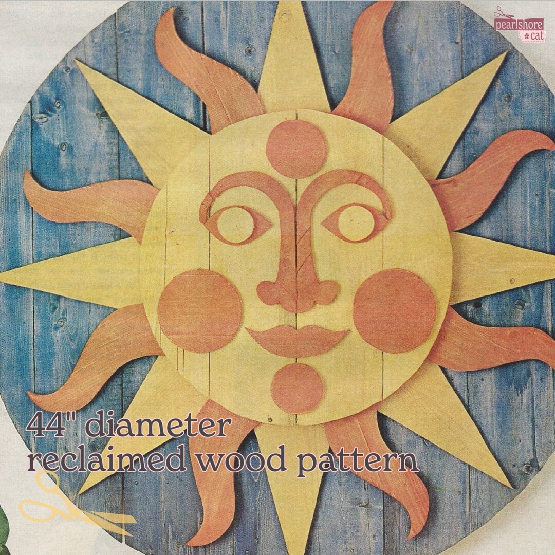 Vintage 70s Large Sun Reclaimed Wood Craft Project Pattern Pdf 44 ...