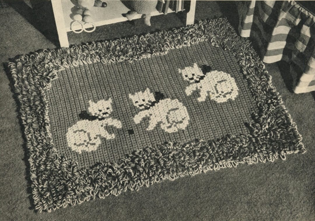 Shag Rug Cats Pattern, Crochet W/ Cross Stitch, Instant Digital ...