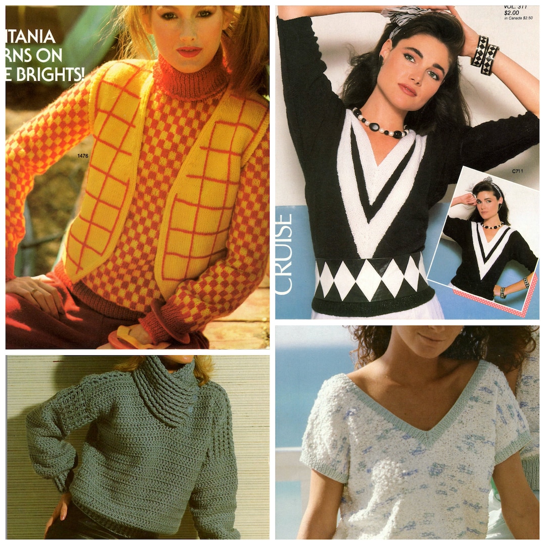 4 Electric 80s Sweater Knitting Patterns: Bring Back the - Etsy