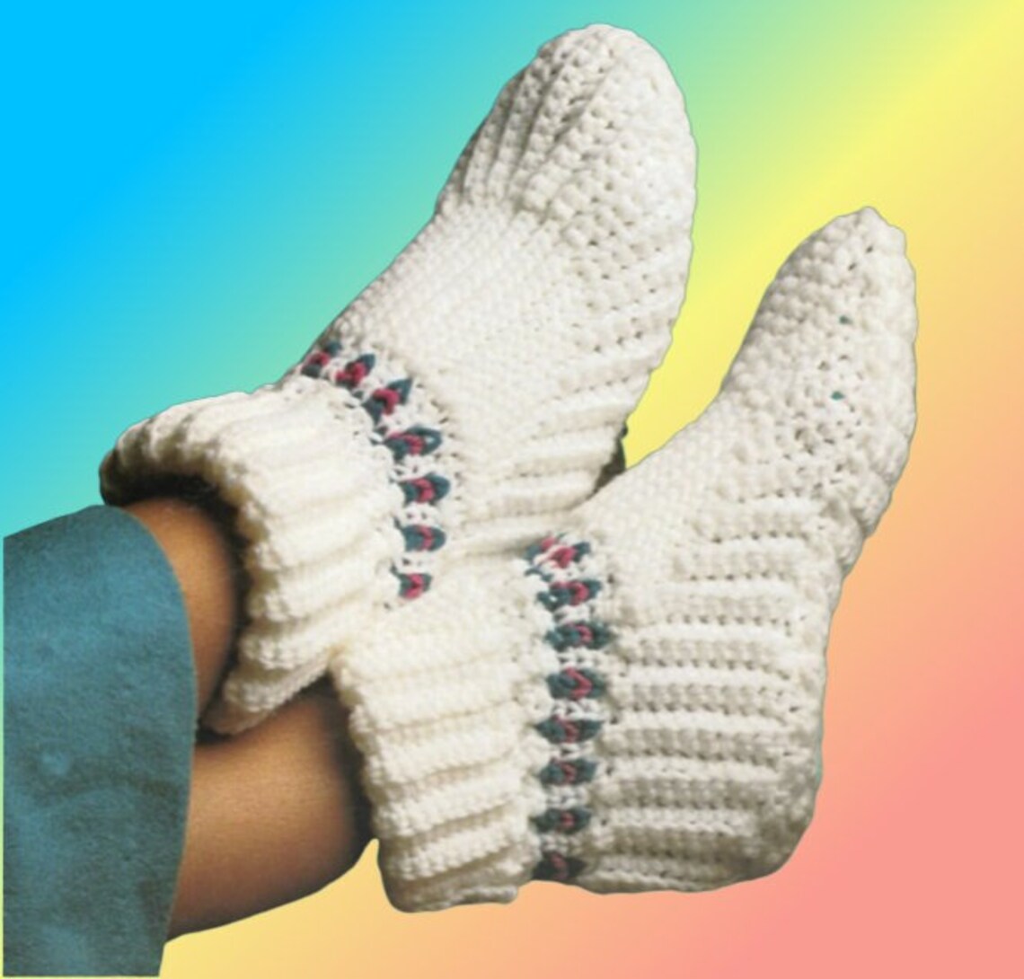 Warm Crocheted Slippers House Socks Pattern 1980s, Instant Digital ...