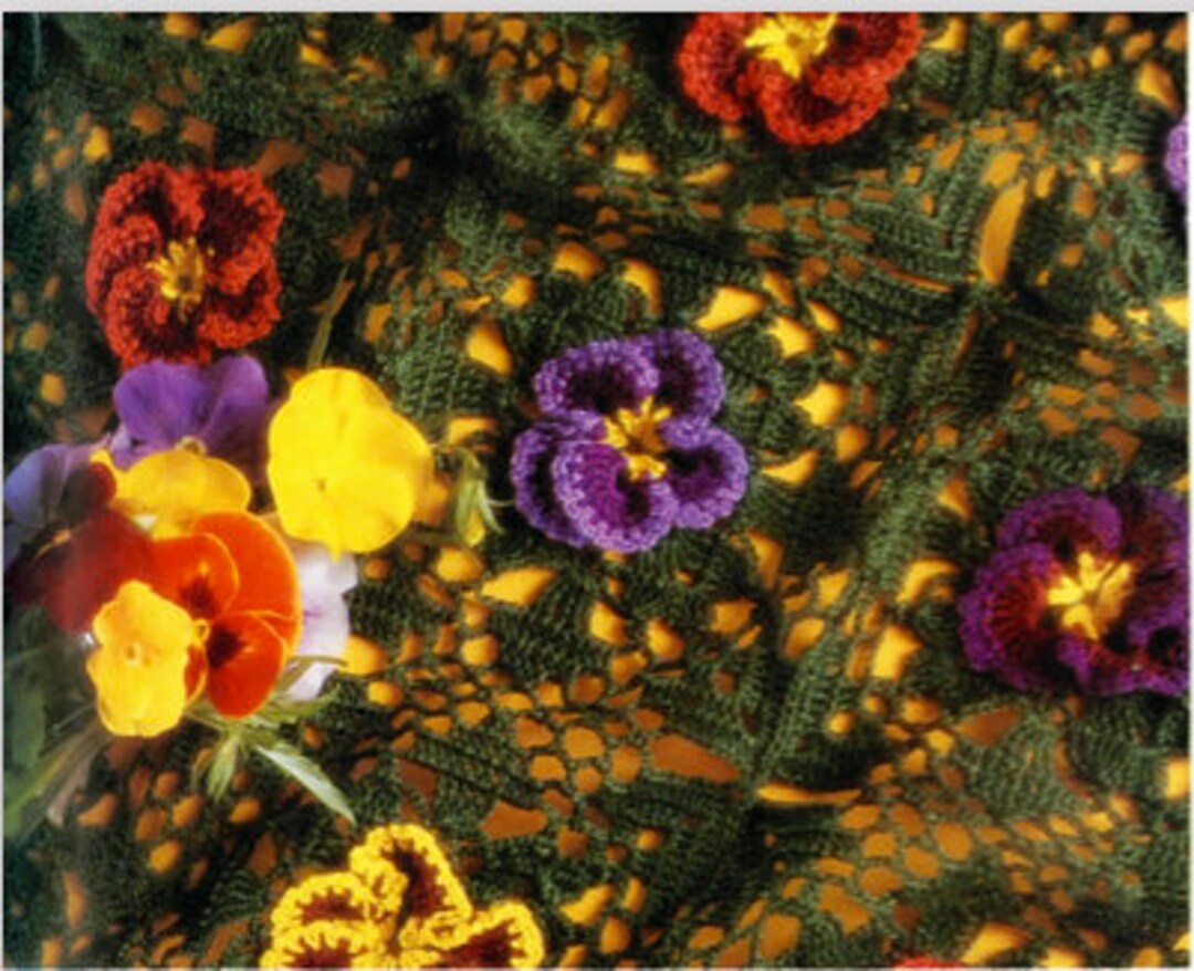 Field of Pansies Granny Squares Crochet Blanket Pattern, 70s Flower ...