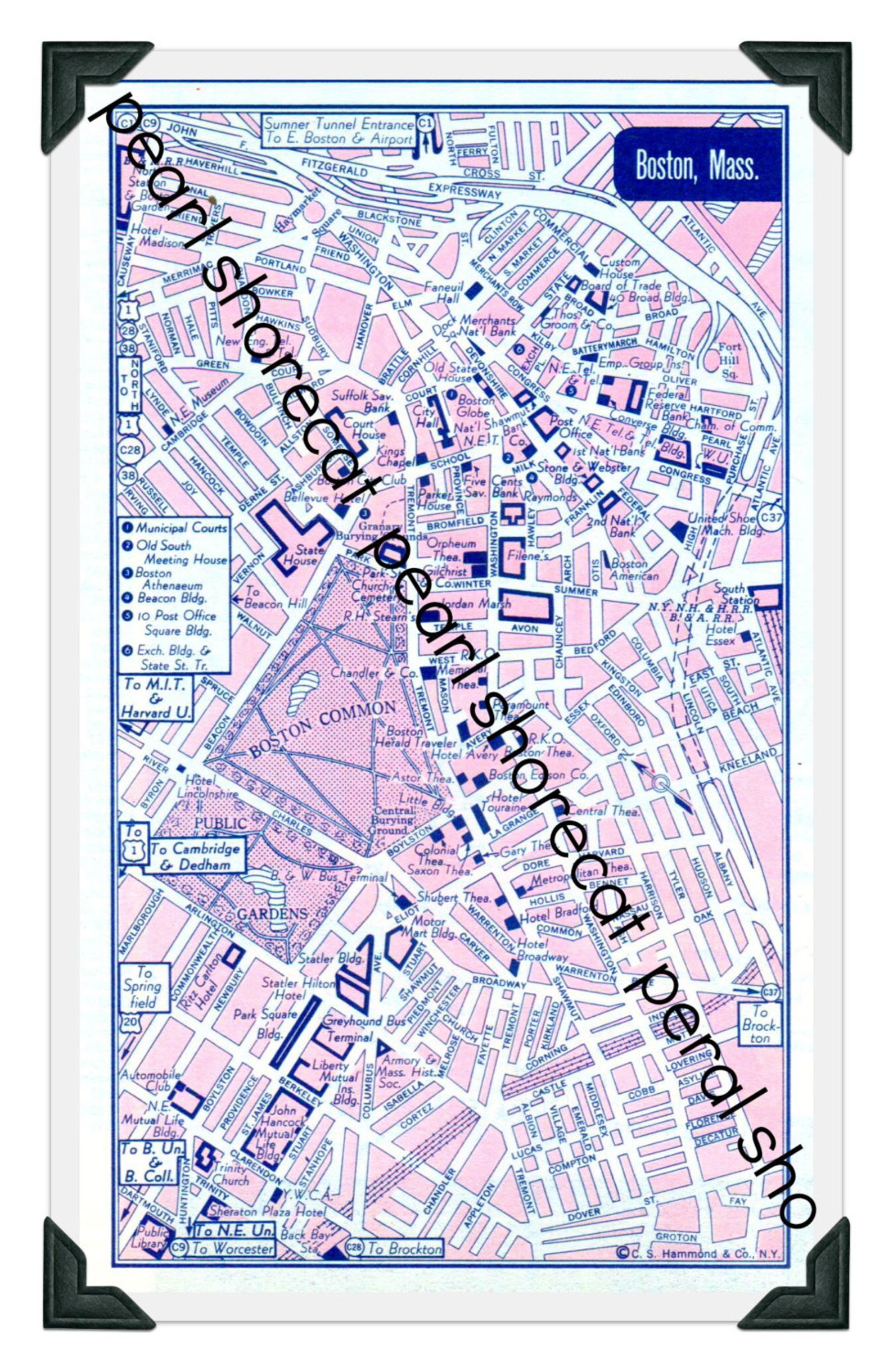 60s Boston Massachusetts Pink Map Retro Decor Clip Art - Etsy