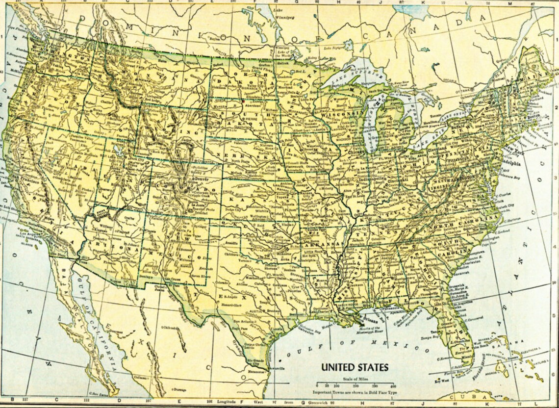 1940s Vintage United States Map Print, WW2 Postwar America, Print and ...