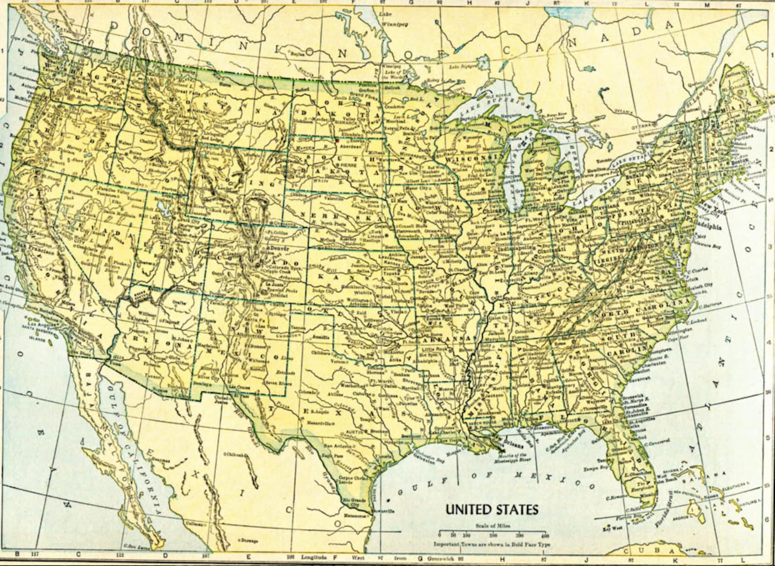 1940s Vintage United States Map Print Mid Century Modern USA | Etsy