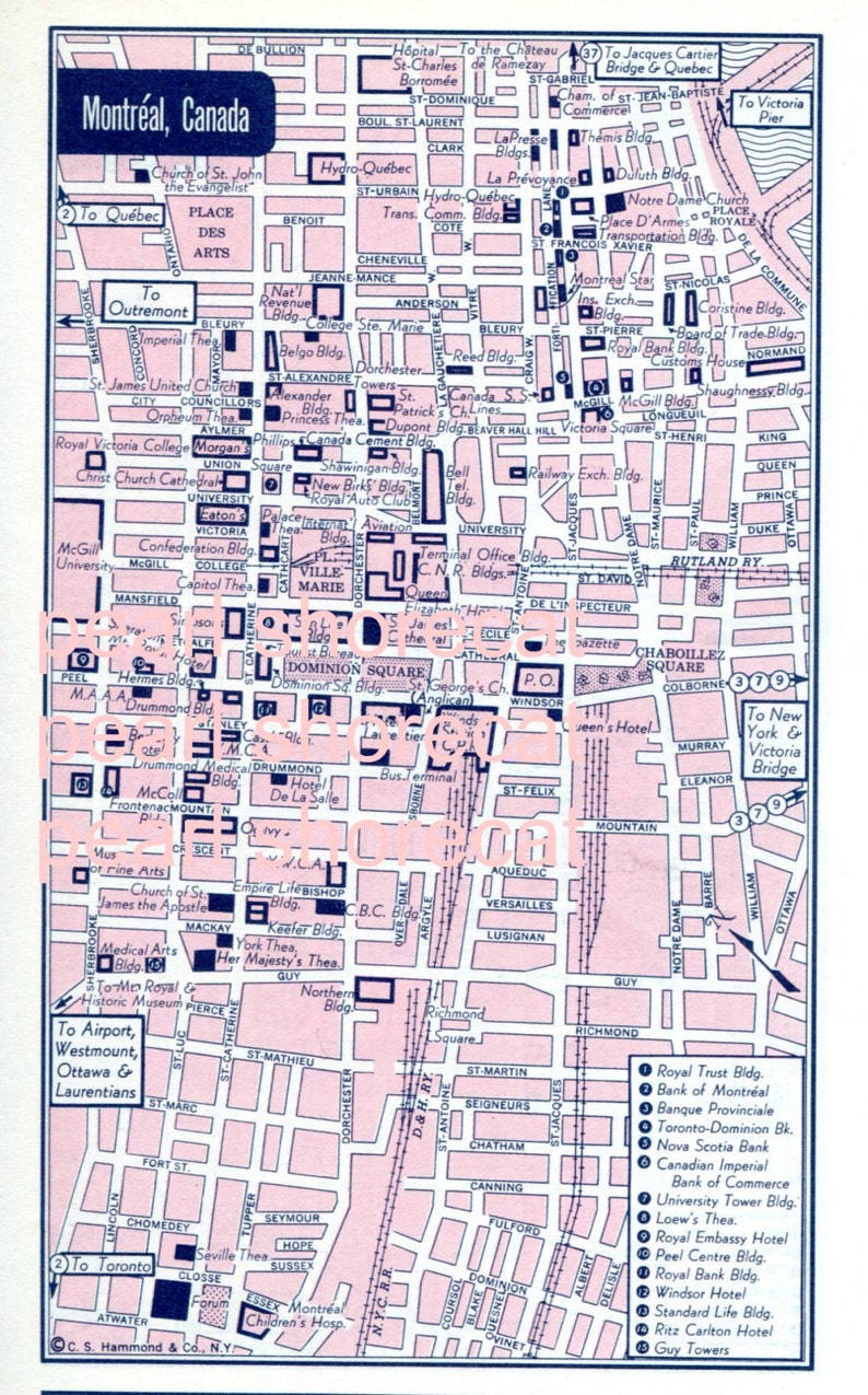 60s Pink Retro Montreal City Canada Street Map Vintage Thomas | Etsy