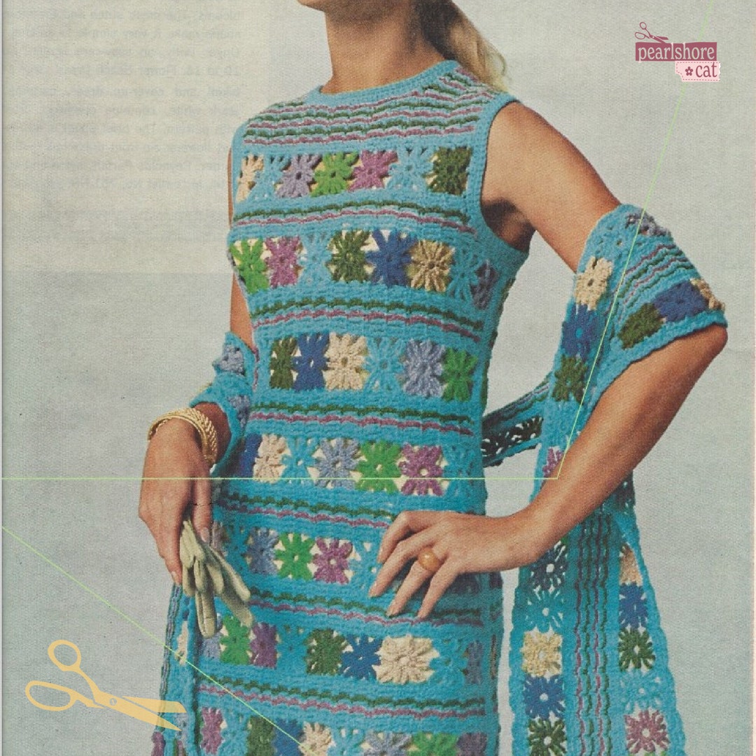 2 Granny Flower Crochet Dress Pattern and Matching Scarf Patterns - PDF ...