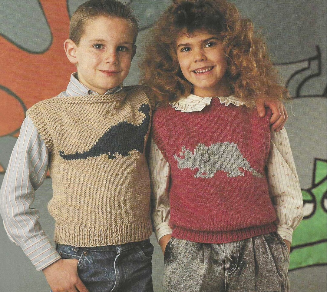 5 Dinosaur Knit Sweater Vest Patterns for Young Explorers, Instant ...