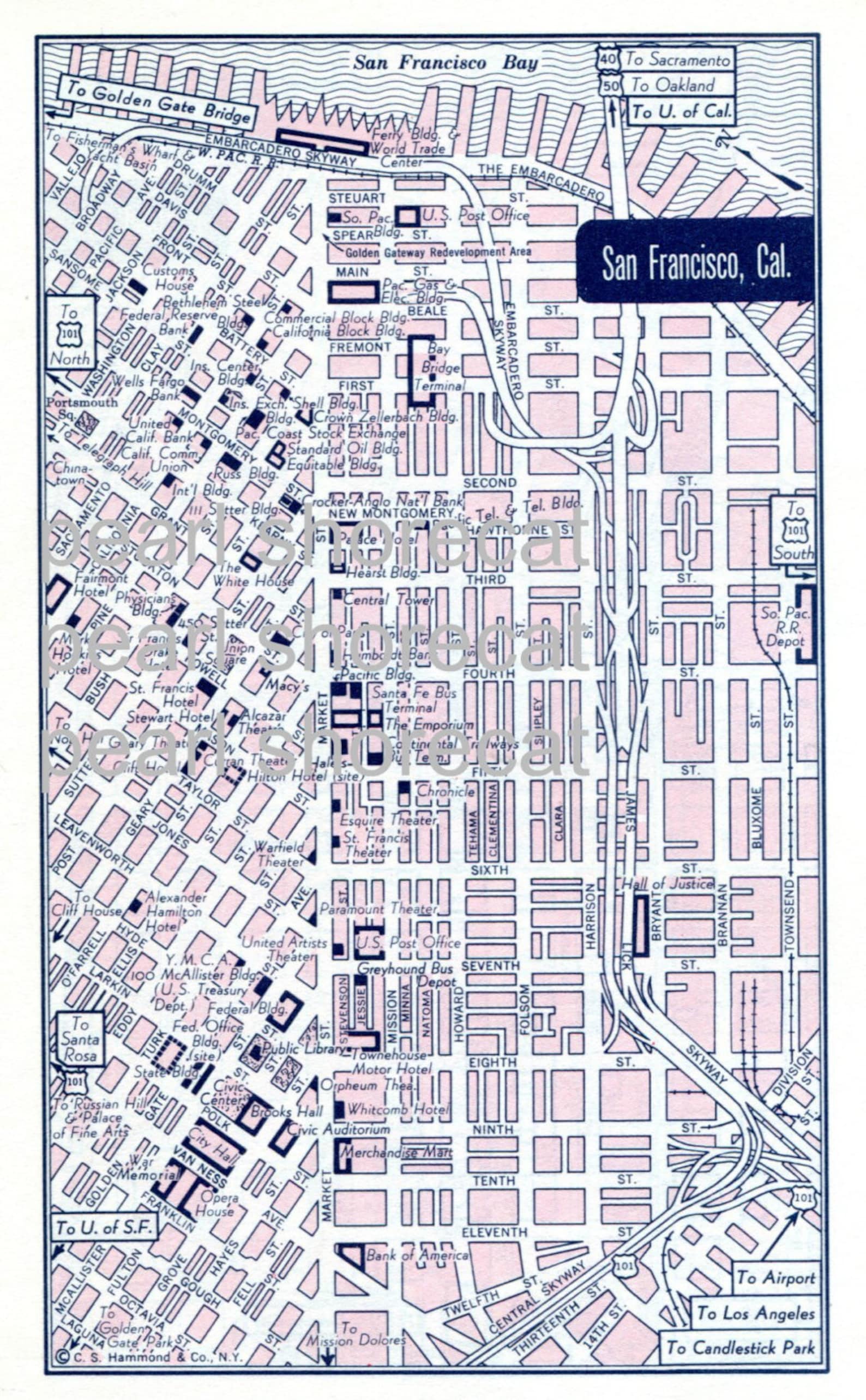 Pink 60s San Francisco City Map Instant Digital Download - Etsy