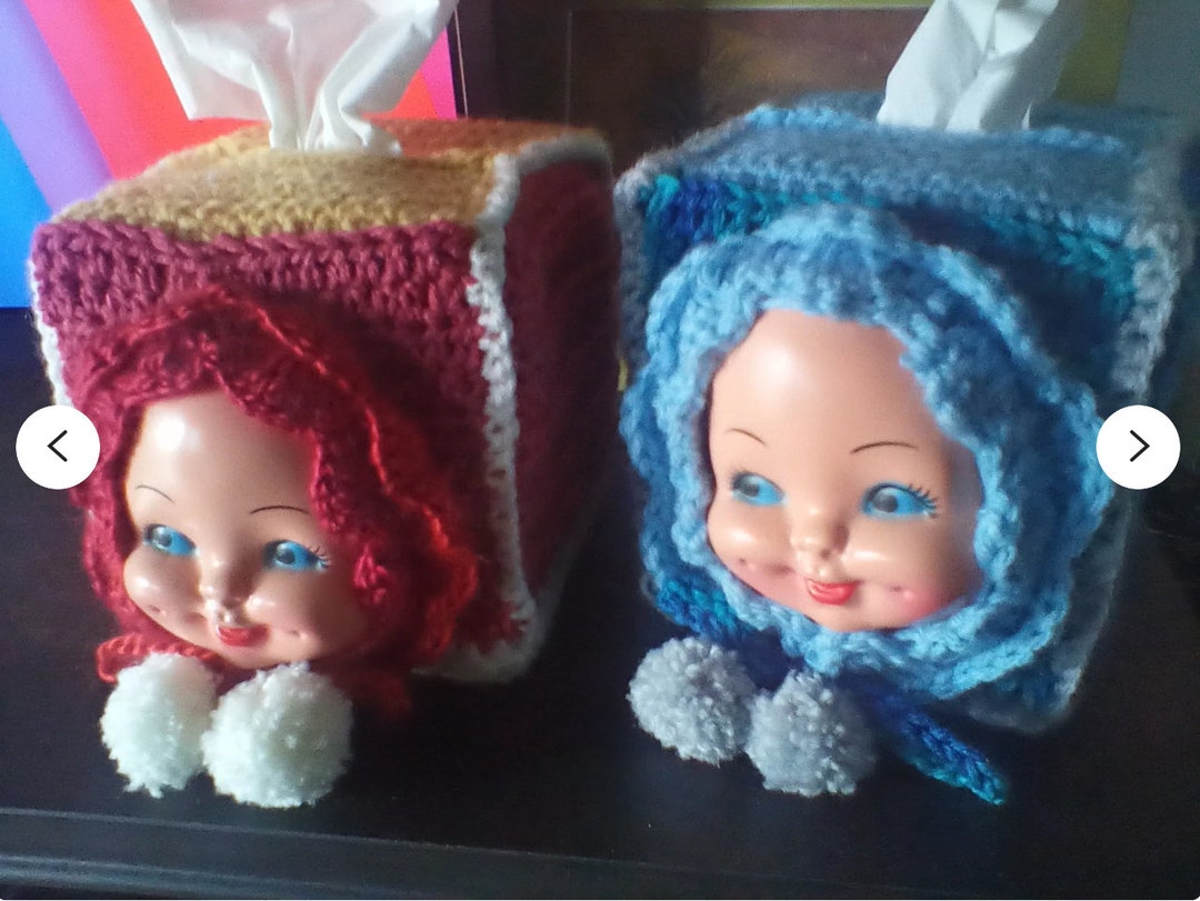 Creepy Doll Tissue Cover & Kitschy Toilet Paper Roll Cover Crochet ...