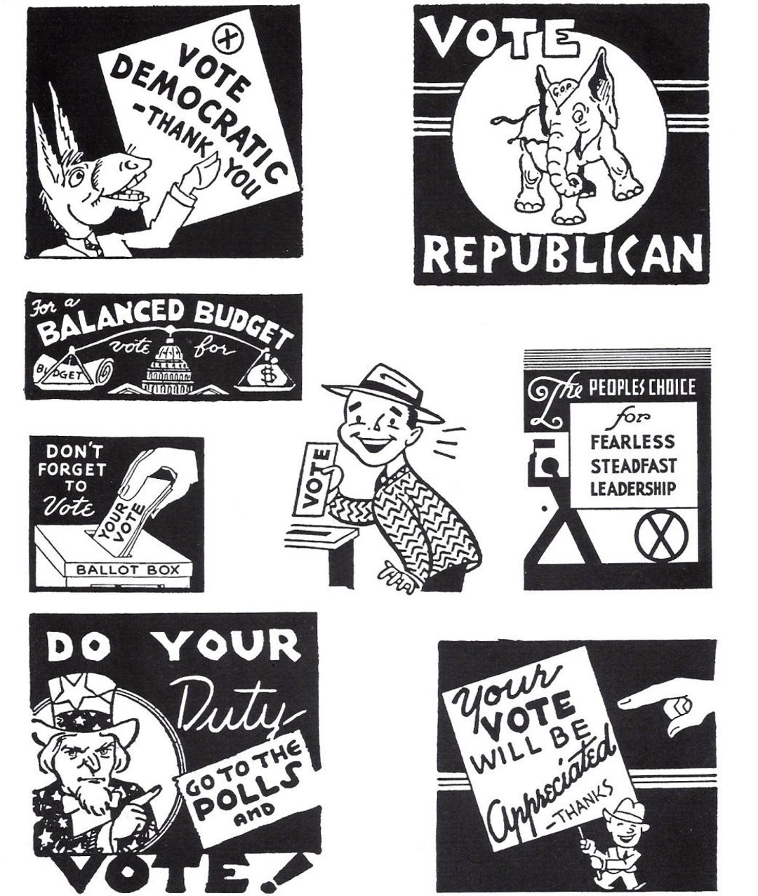 9 Vintage Vote Illustrations Clip Art Instant Digital Download Pdf ...