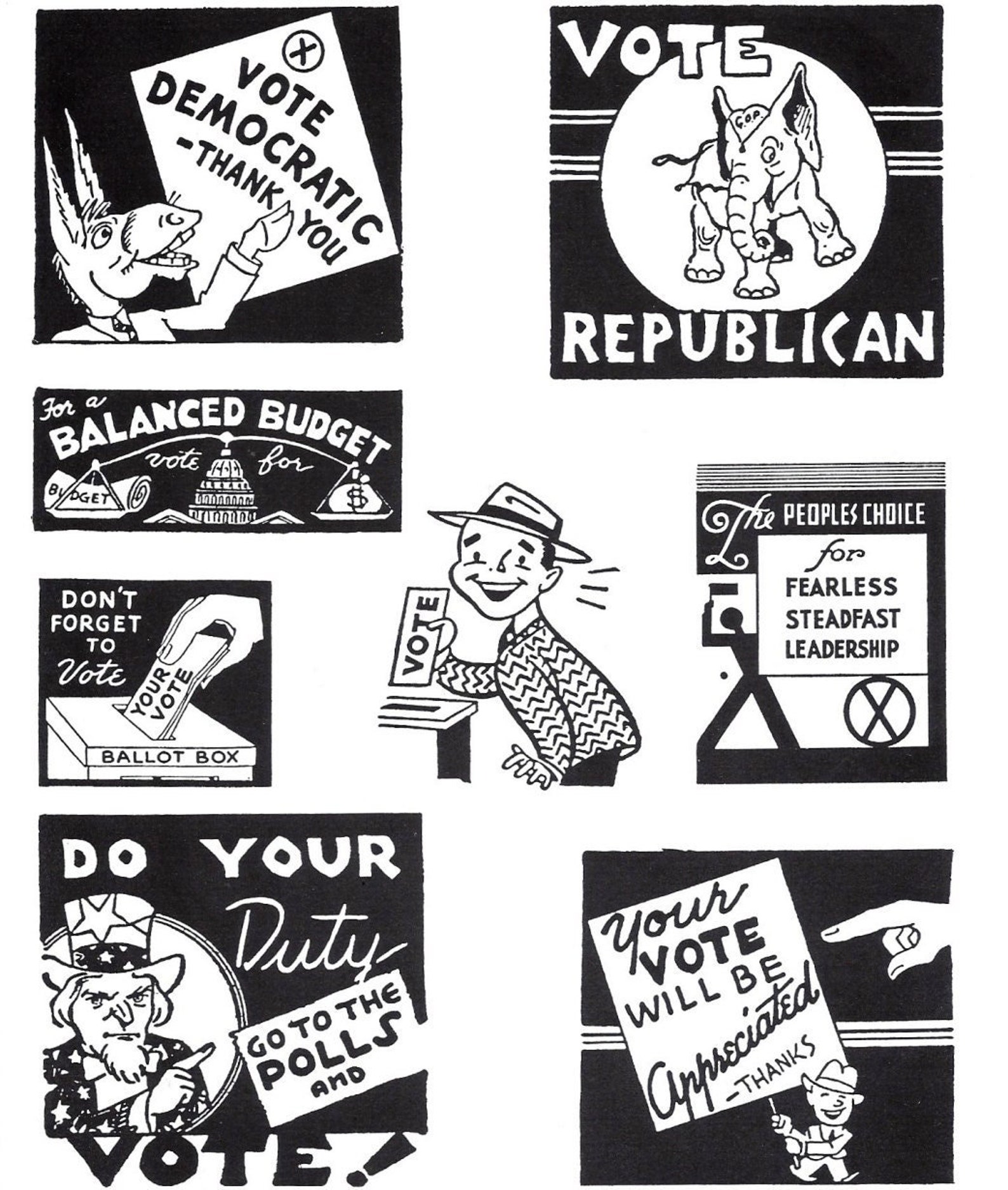9 Vintage Vote Illustrations Clip Art Instant Digital Download - Etsy