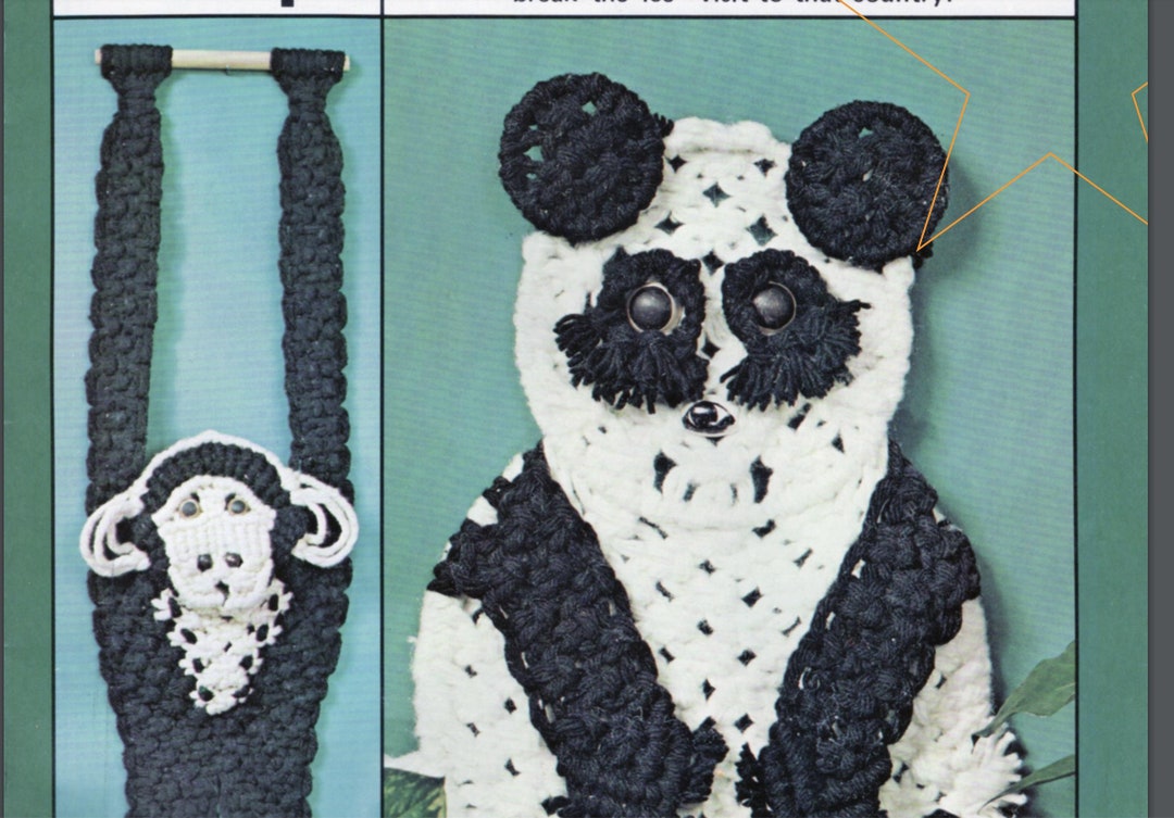 8 Large Macramé Wall Hanging Patterns 70s Raccoon Snail Rabbit Monkey ...