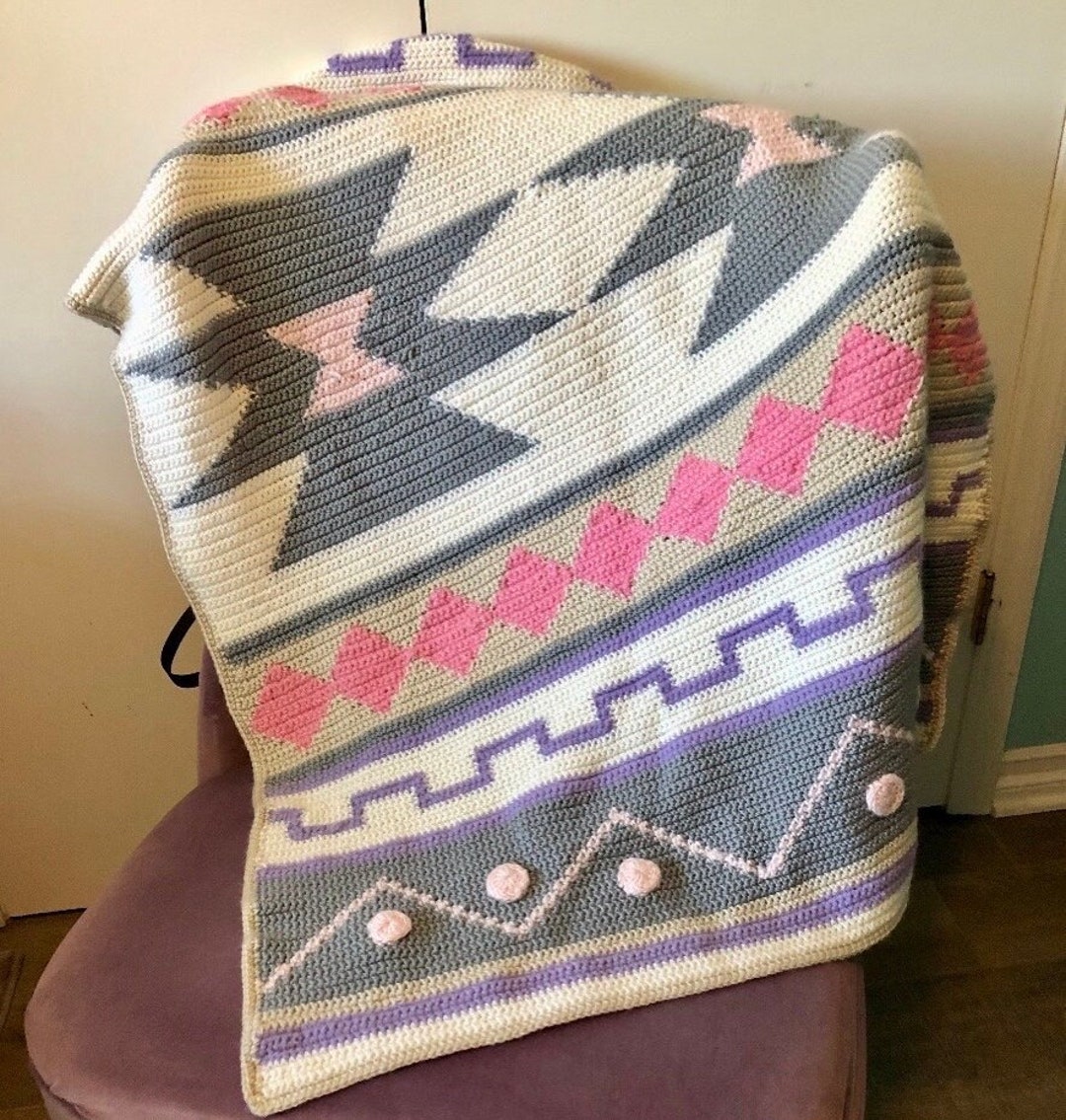 80s Crochet Blanket Pattern Southwestern Hiawatha Instant Digital ...