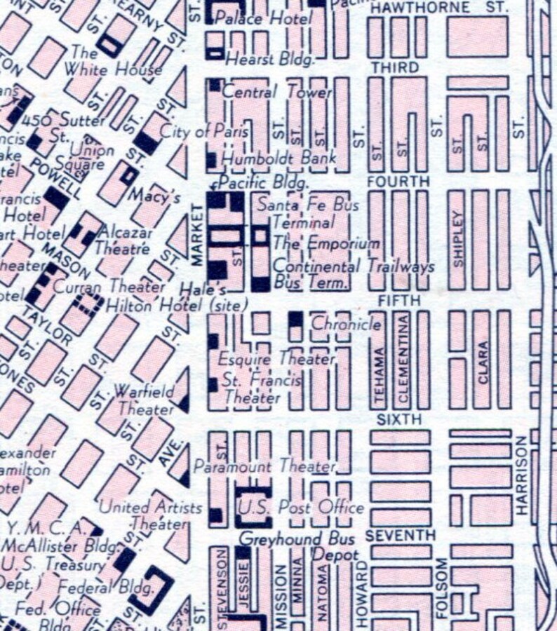 Pink 60s San Francisco City Map Instant Digital Download - Etsy