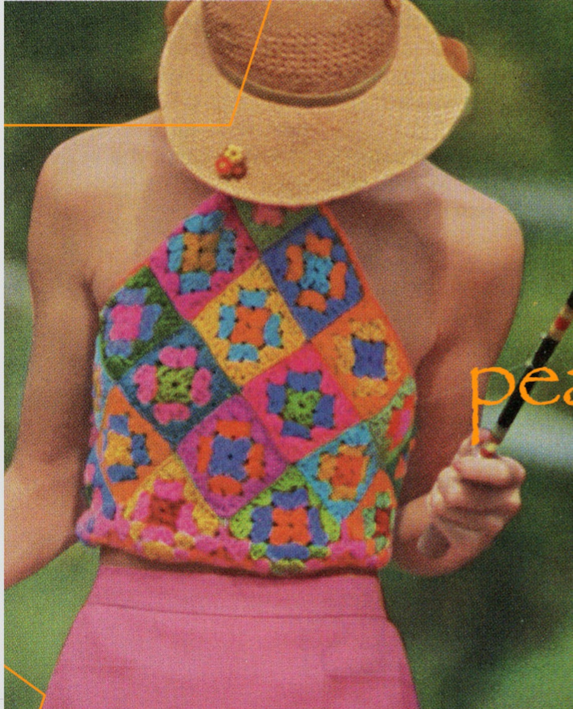 1970s Vintage Granny Square Halter Tops Crochet Pattern Retro Motif ...