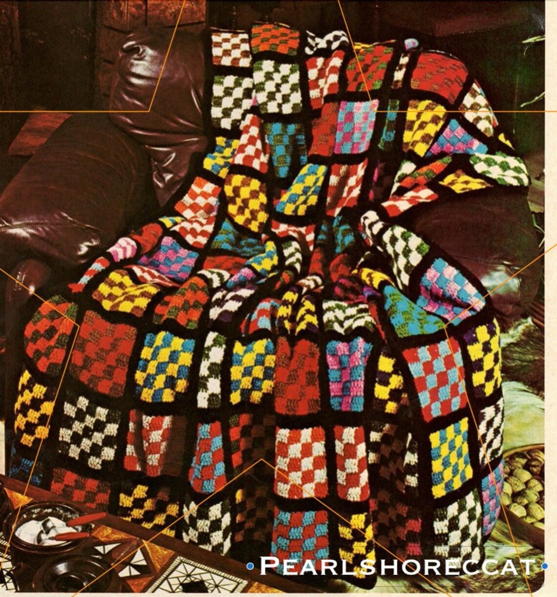 Checkered Granny Square Crochet Blanket Pattern Boho Style | Etsy