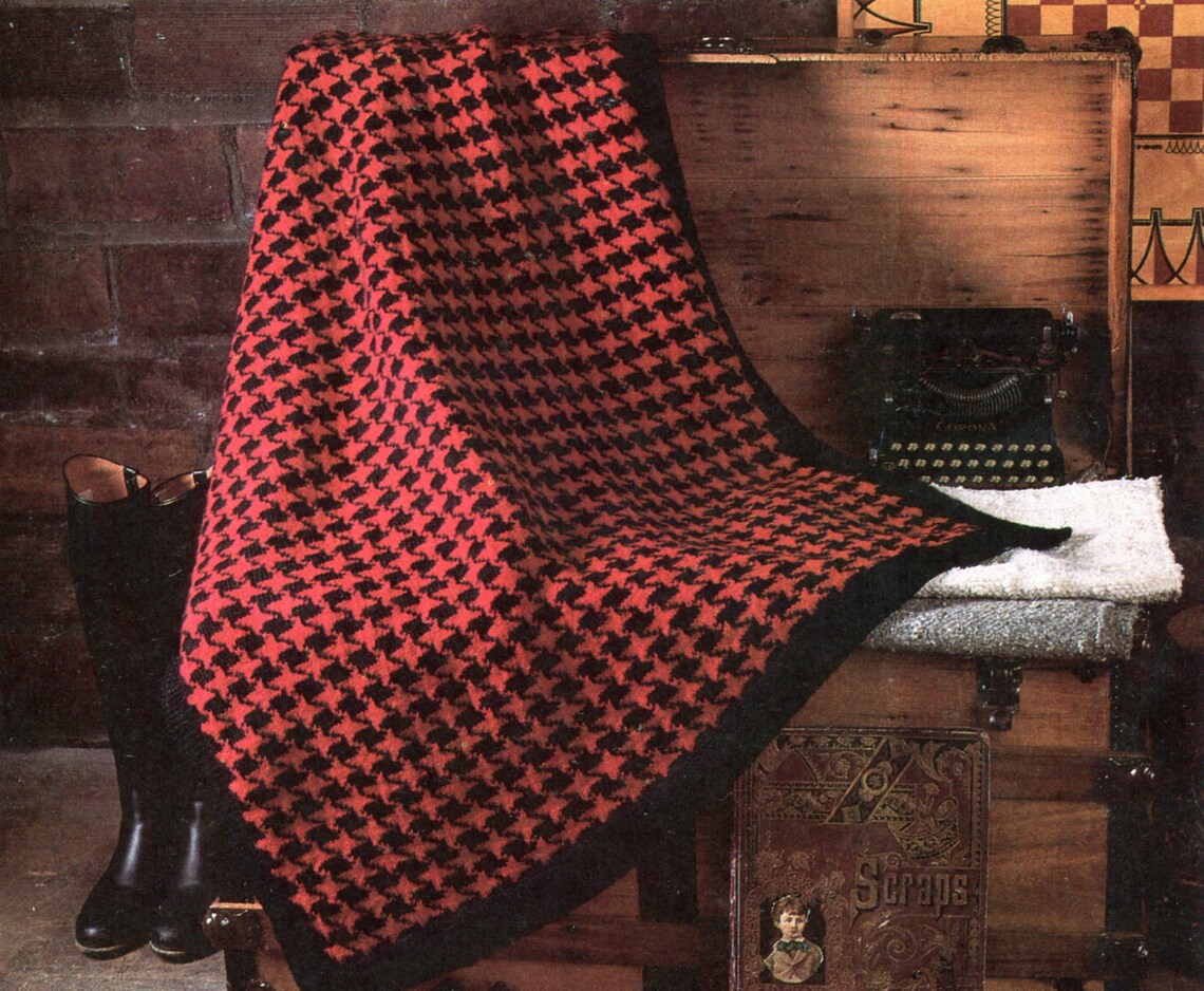 Small Houndstooth Chunky Knit Blanket Pattern Easy for - Etsy