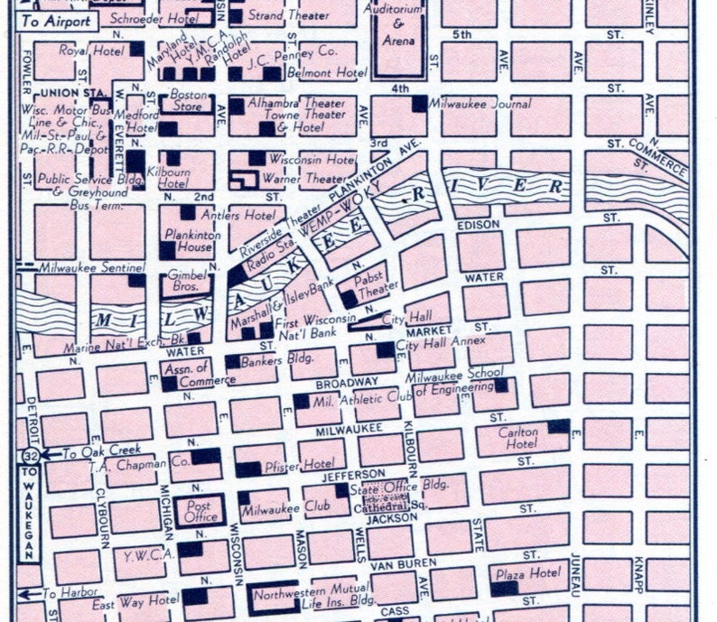 60s Pink Map Milwaukee Wisconsin Retro Decor Printable State | Etsy