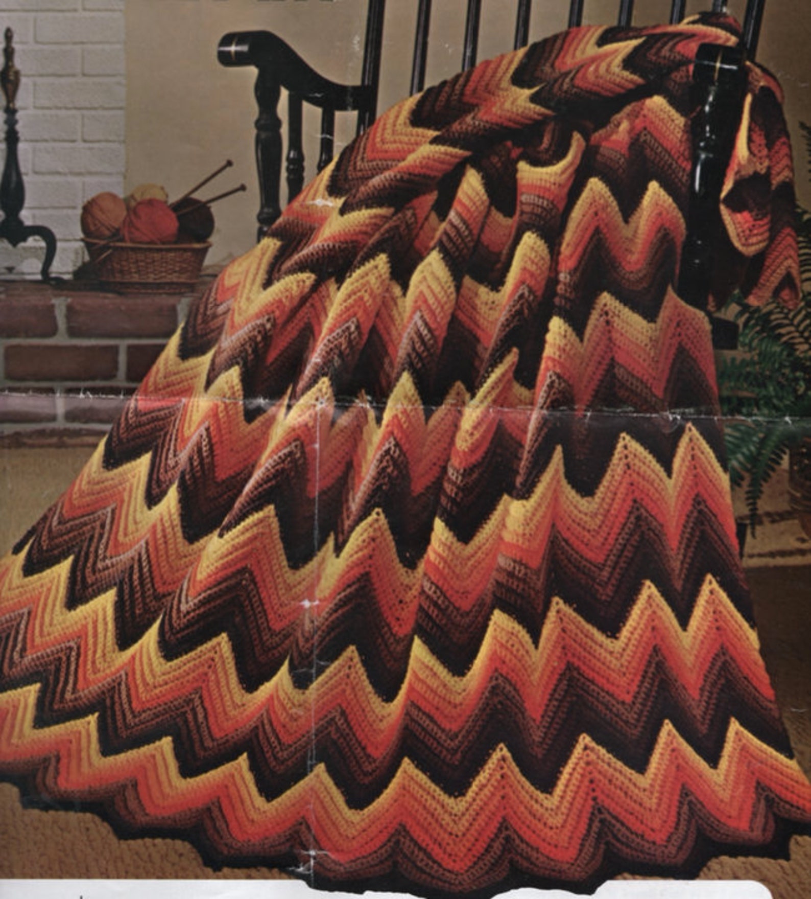 7 Color Charts, Rustic Knit Ripple Afghan Pattern, Vintage 70s Chevron ...