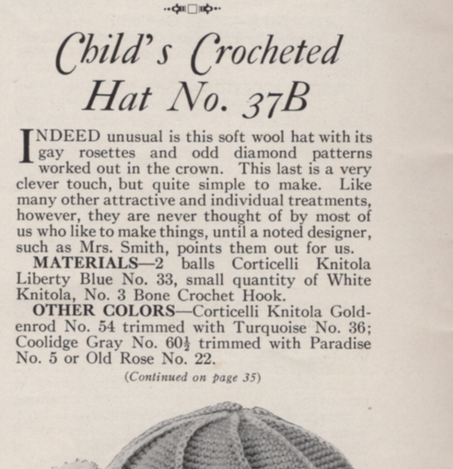1922 Victory Cap Vintage Child's Crochet Hat Pattern in Liberty Blue ...