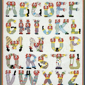 Alphabet Cross-stitch Pattern, Fun Clown in Abcs Retro Font 1970s ...