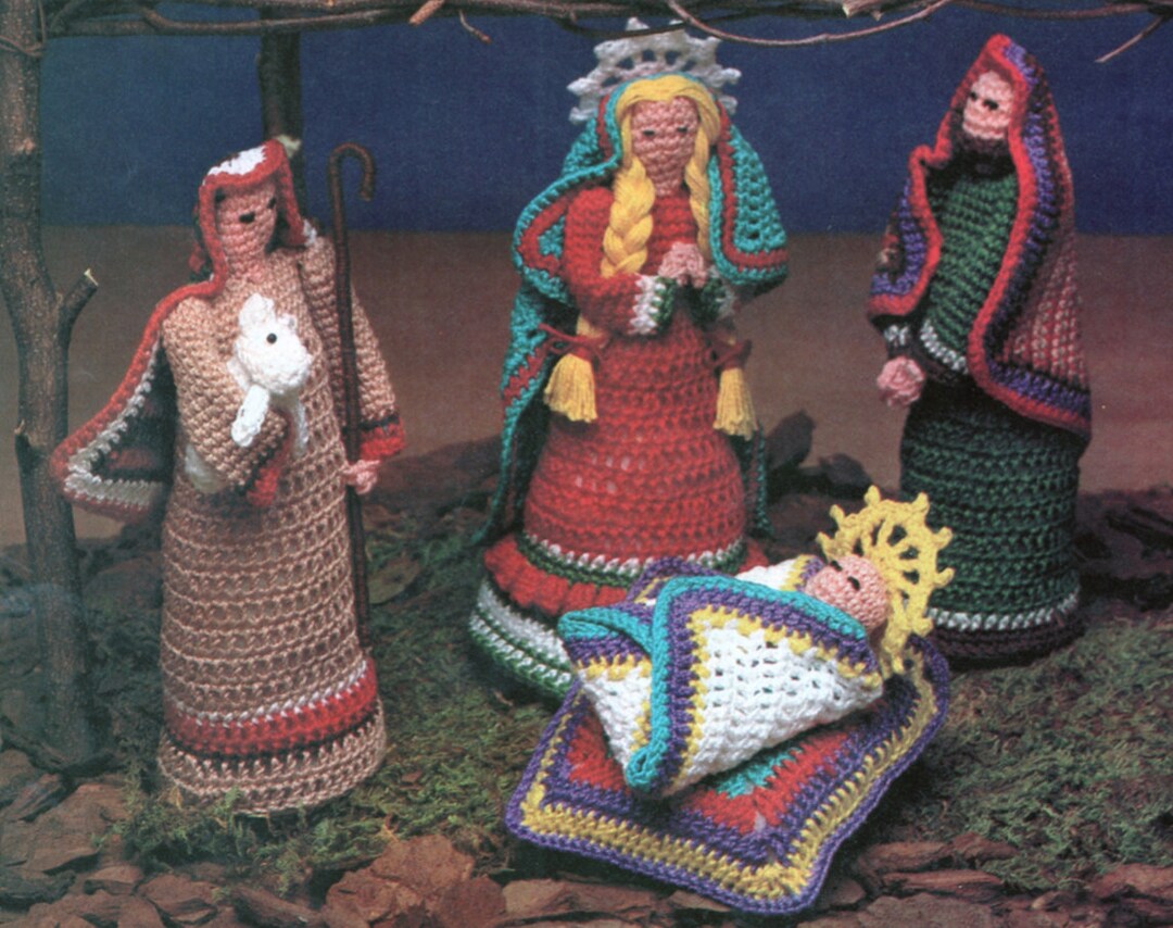 6 Piece Nativity Scene Crochet Patterns Baby Jesus Mary Joseph Shepard ...