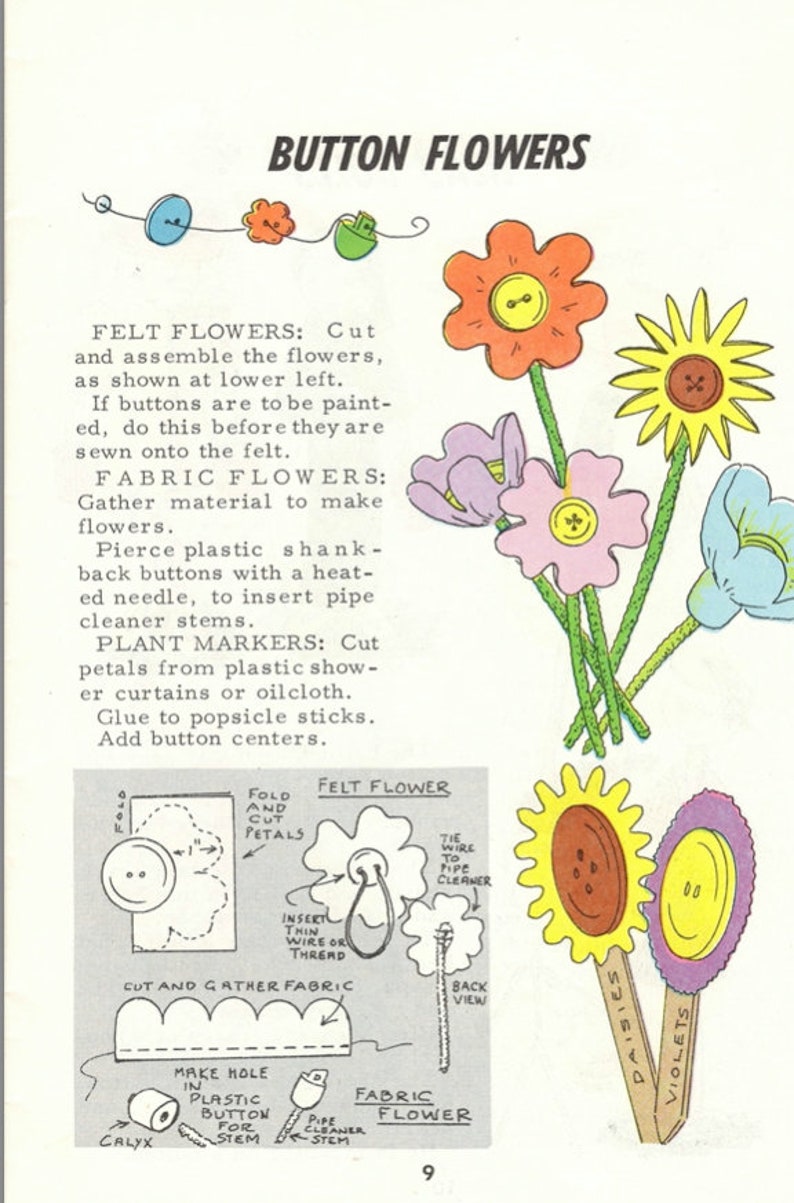 25 Vintage 70s Kids Crafts Easy DIY Felt Button Pin Paper Glue - Etsy