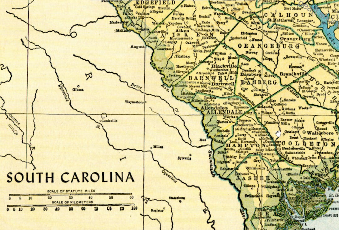 1940s South Carolina City Street Map, Printable at Home, Retro Wall Art ...