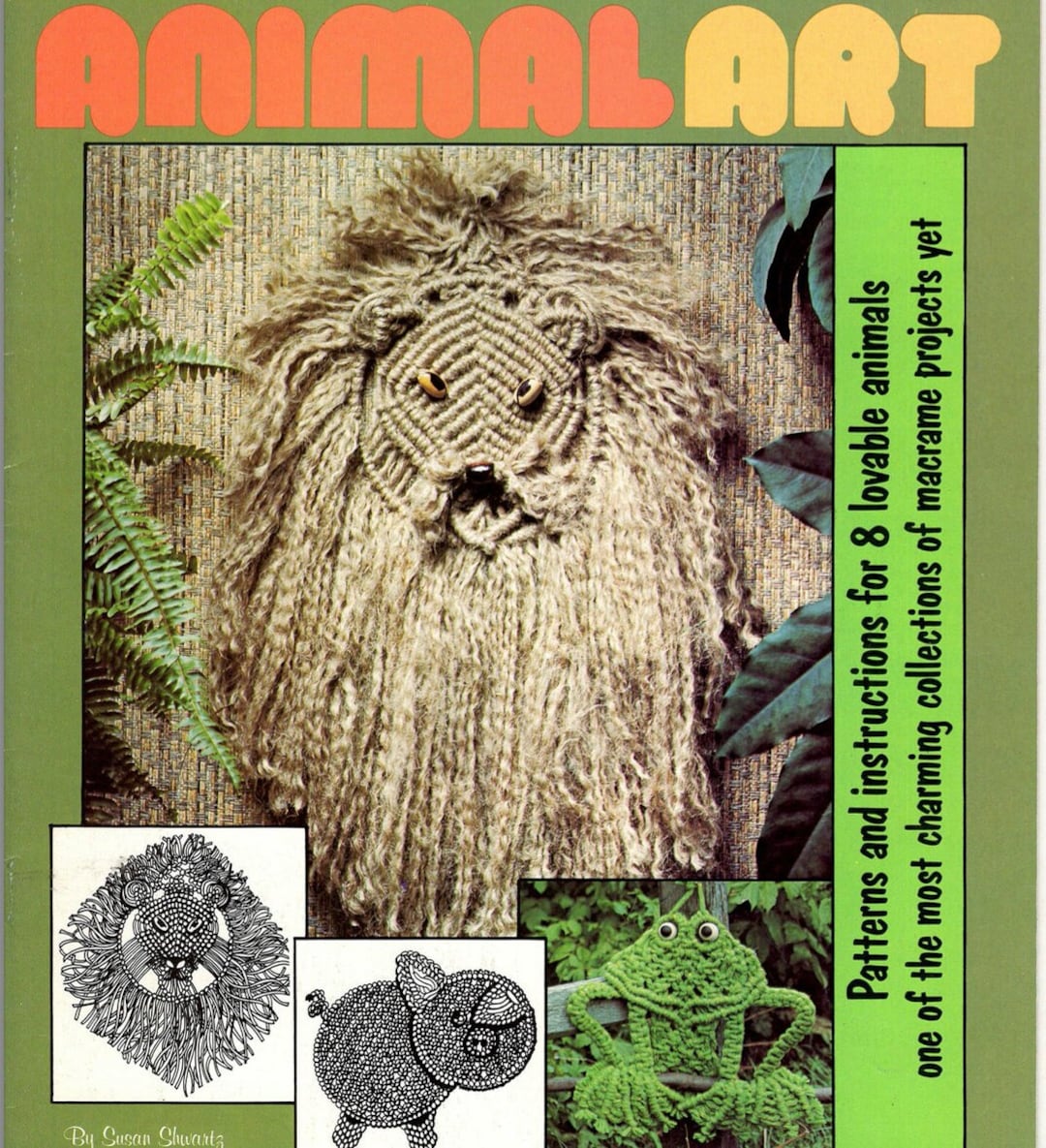 8 Retro Macrame Animal Art Patterns Pdf Book From the 70s - Unique DIY ...