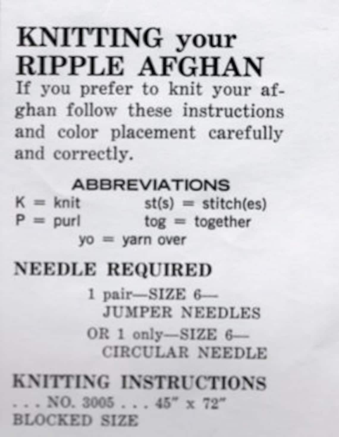 7 Color Charts Rustic Knit Ripple Afghan Pattern Vintage 70s - Etsy