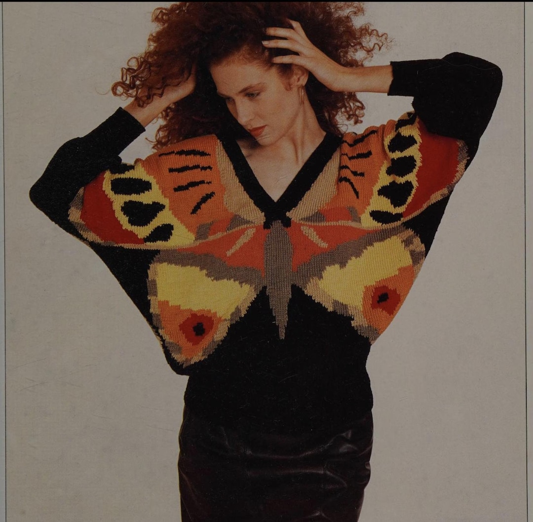 80s Butterfly Knit Sweater Pattern - Retro Inspired Jumper, Digital ...