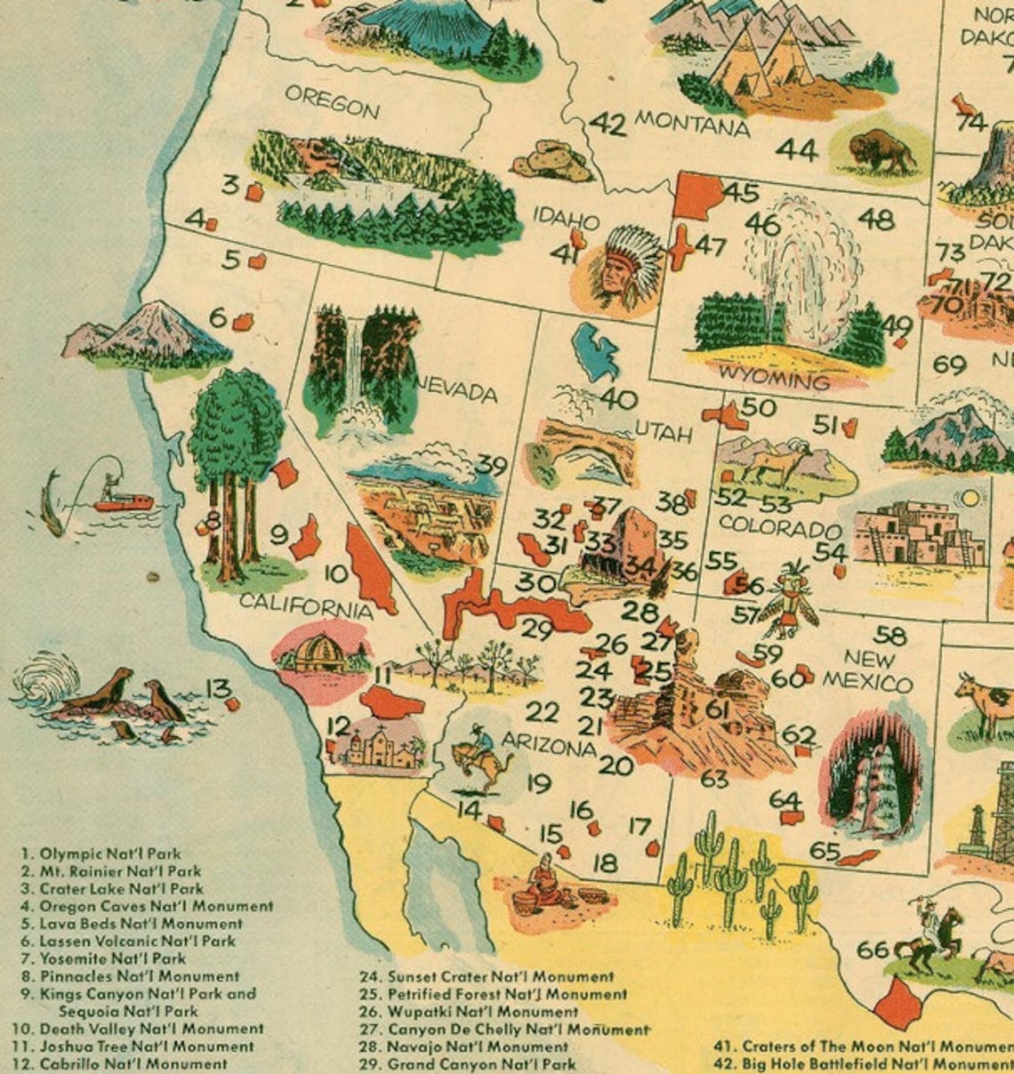 MCM National Parks and Monuments Map Instant Digital Download | Etsy