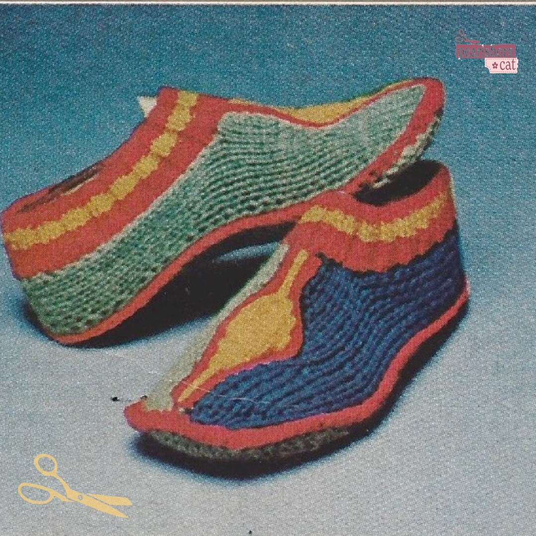 Vintage 70s Slippers Knitting Pattern Pdf Size 6 - 8 Instant Digital ...