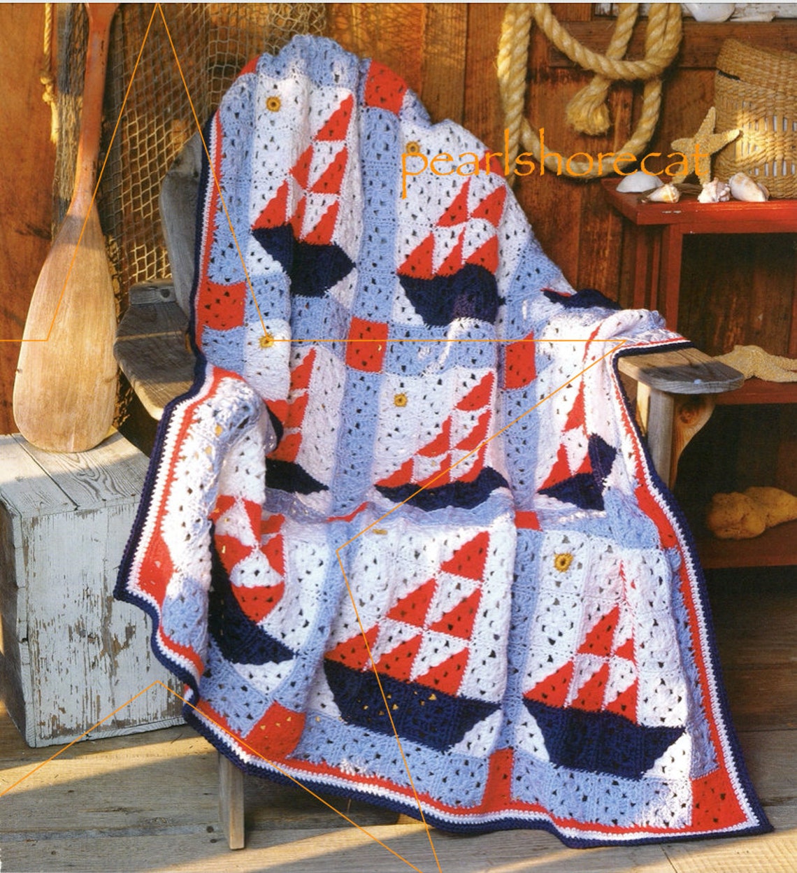 Granny Square Sail Boat Crochet Blanket Pattern, Digital Download PDF ...