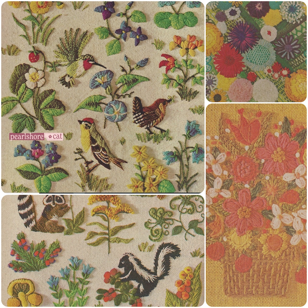 50 Vintage Embroidery Crewel Birds, Flora and Fauna Pattern Set ...