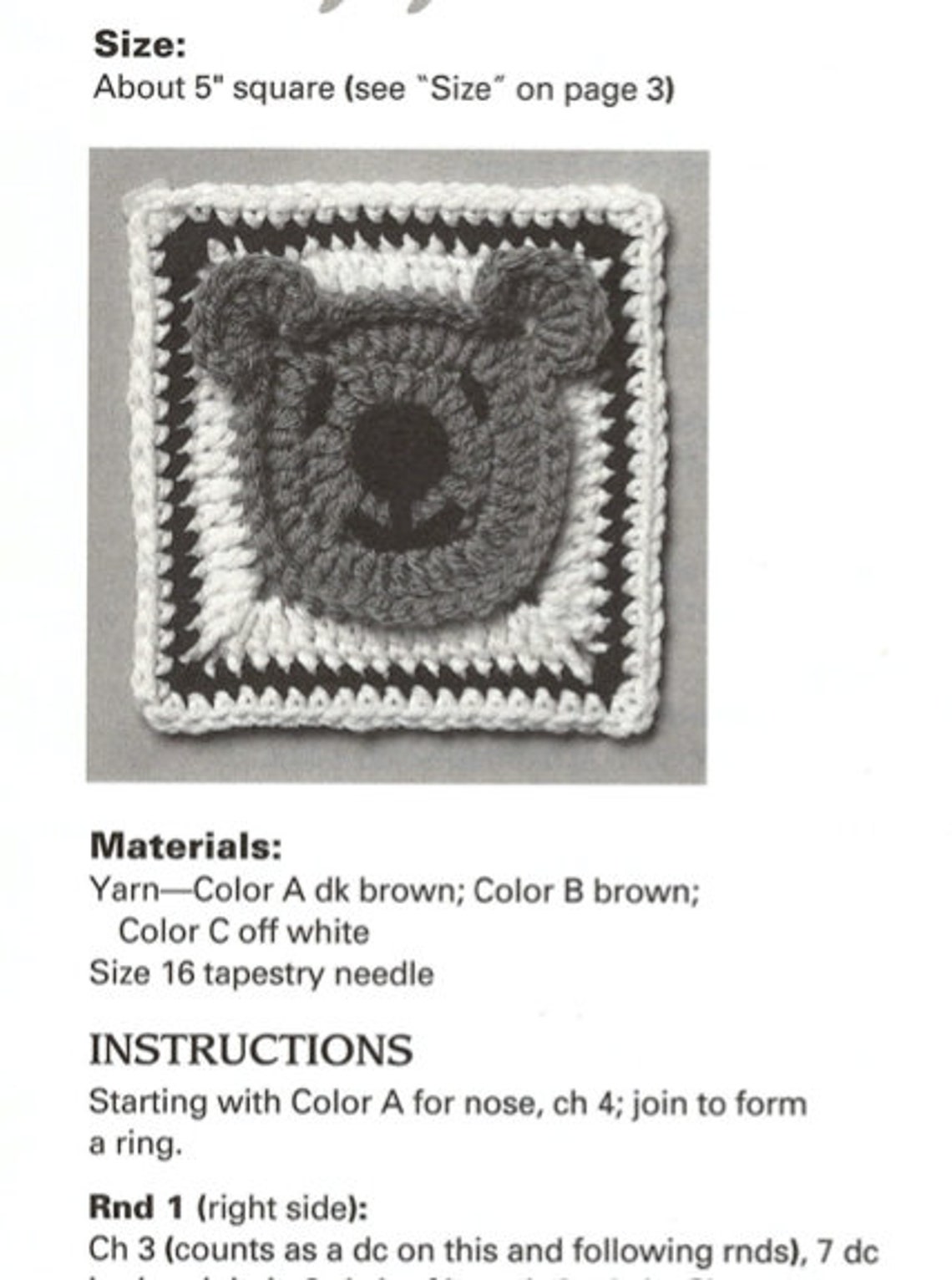 Sweet Face Teddy Bear Granny Square Crochet Pattern Motif PDF | Etsy