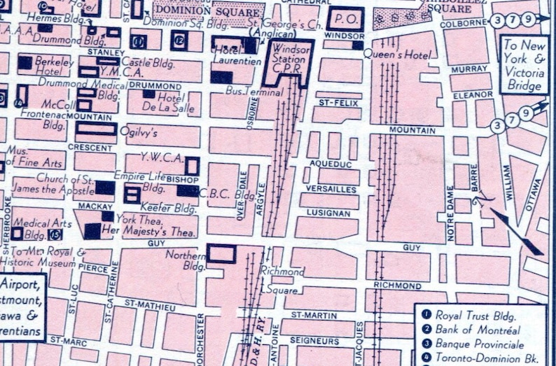 60s Pink Retro Montreal City Canada Street Map Instant - Etsy Canada