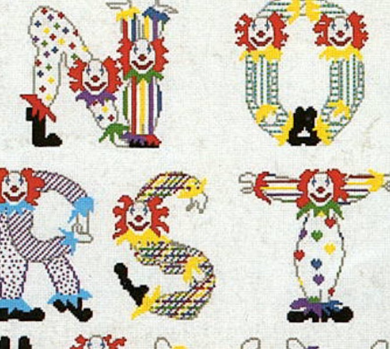Alphabet Cross-stitch Pattern, Fun Clown in Abcs Retro Font 1970s ...