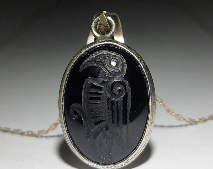 Crow Necklace, Odin's Crow, Obsidian Stone and Silver Necklace, Silver ...