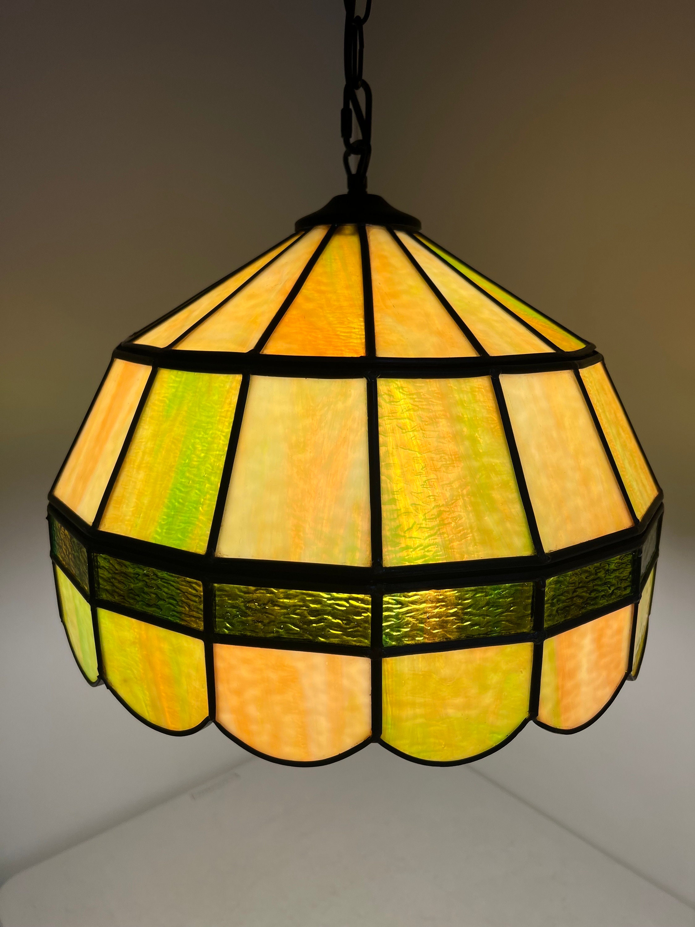 Vintage Tiffany Style Hanging Ceiling Lamp Light 1970's Stained Glass ...