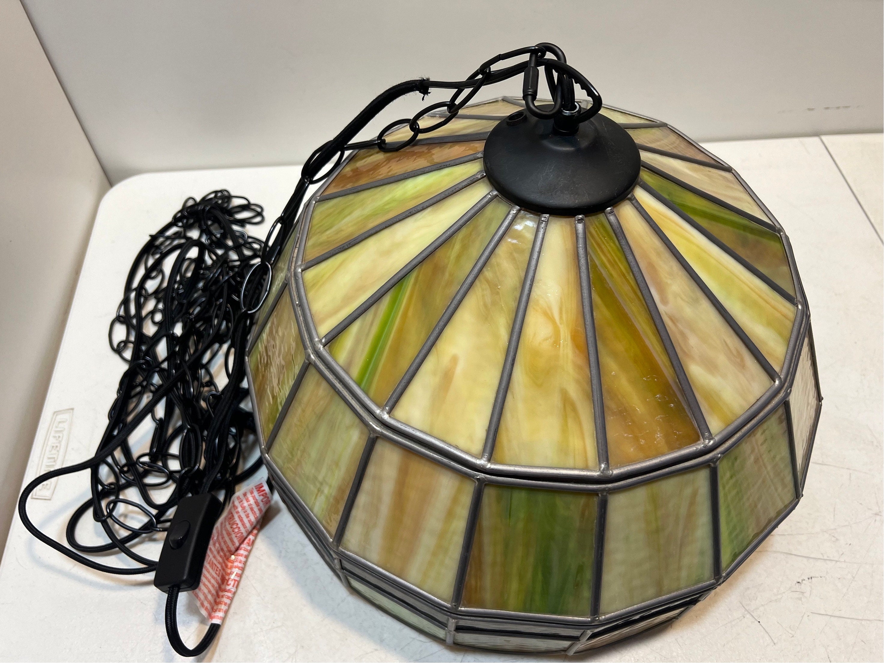 Vintage Tiffany Style Hanging Ceiling Lamp Light 1970's Stained Glass ...