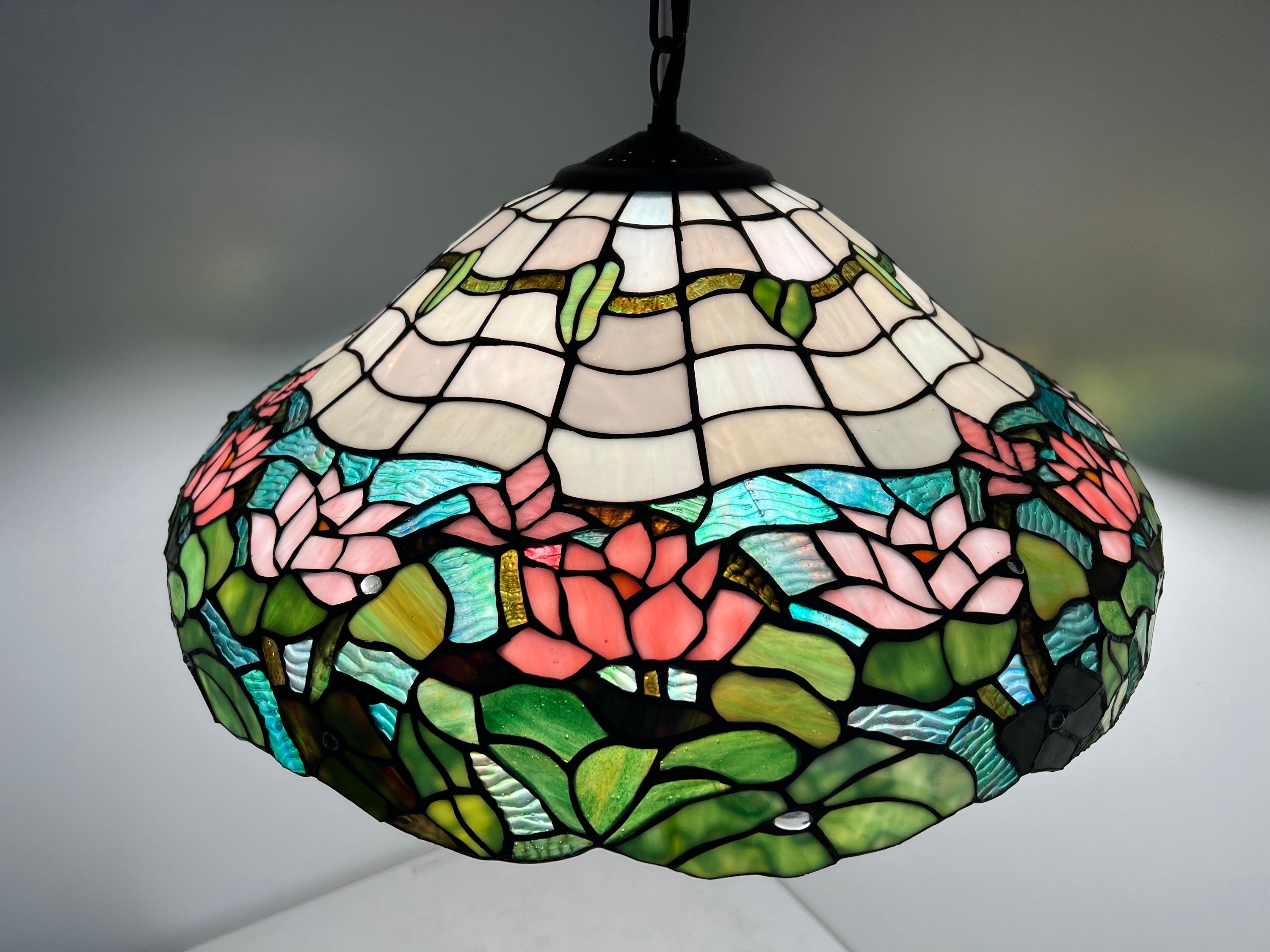 Vintage Tiffany Style Pendant Lamp Lotus Flower Hanging - Etsy
