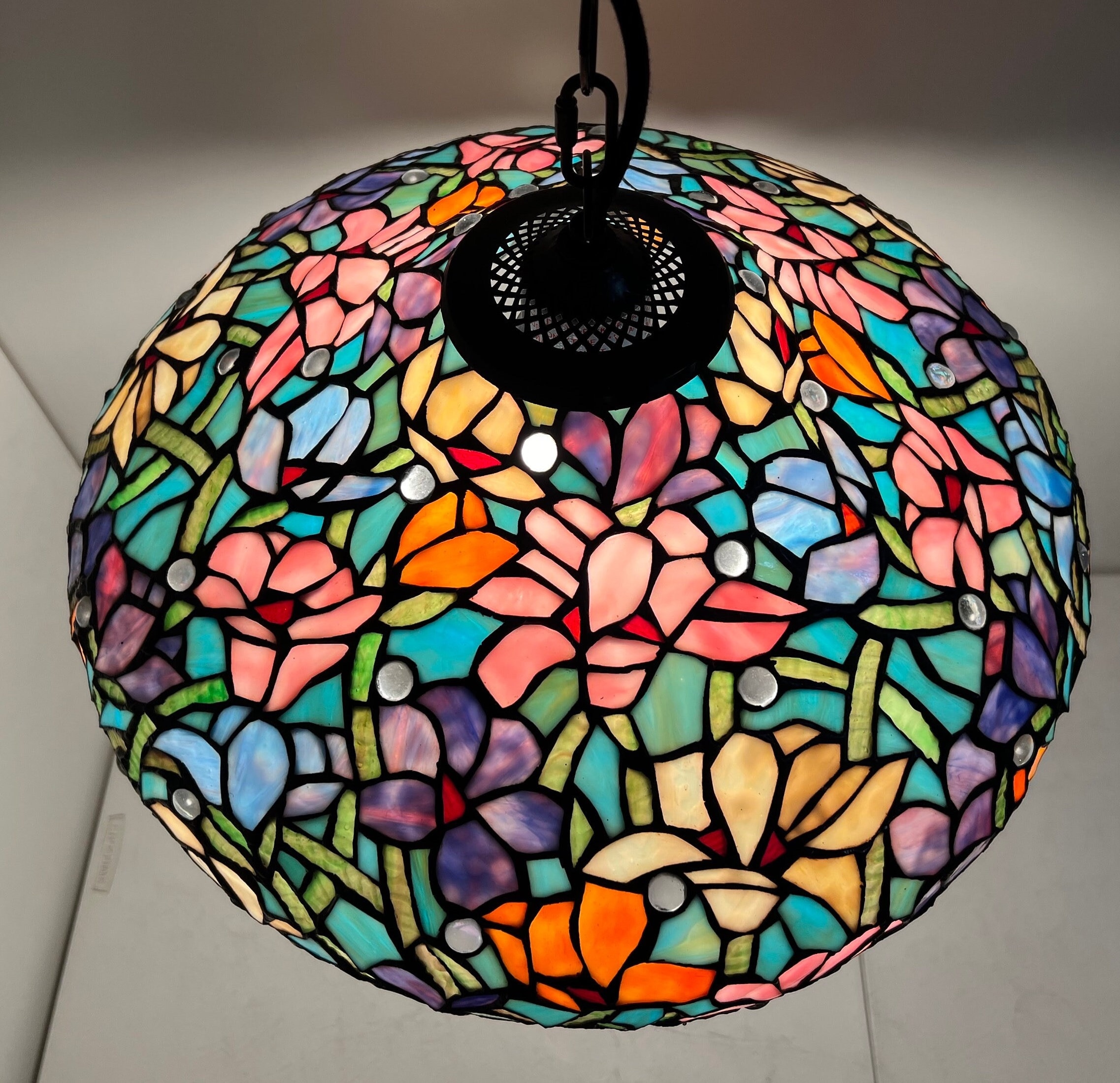 Vintage Tiffany Style Pendant Lamp Floral Hanging Ceiling Light Stained ...