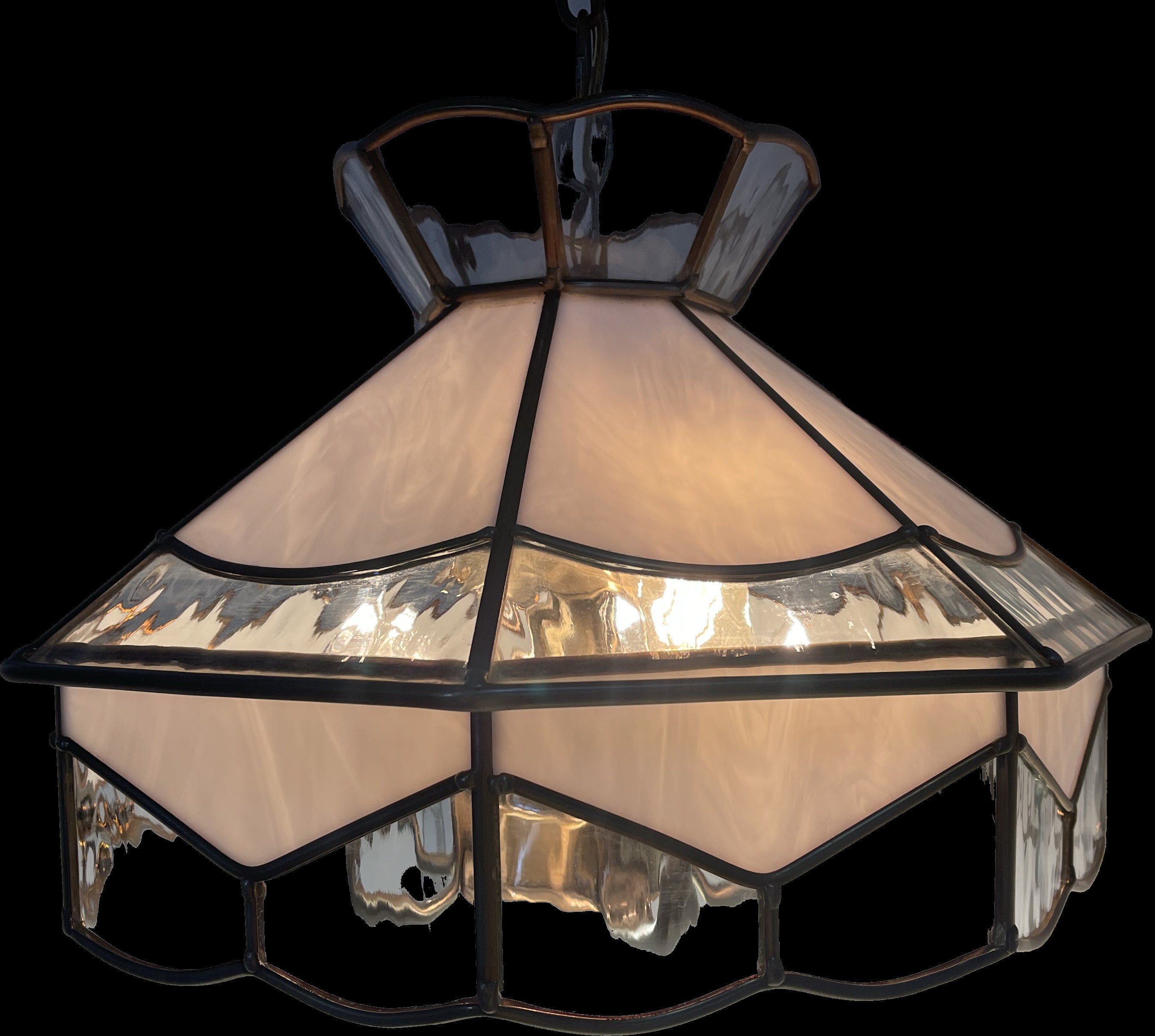 Tiffany Style Ceiling Light Pool Table Lamp White Stained Glass & Clear ...