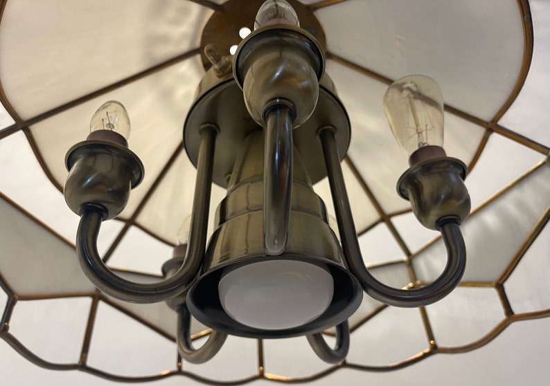 Tiffany Style Ceiling Light Pool Table Lamp White Stained Glass & Clear ...