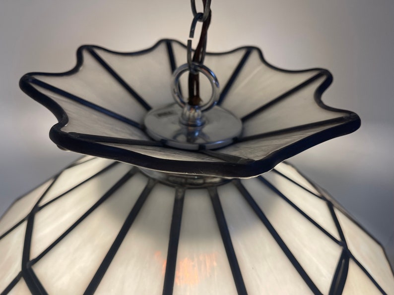 Tiffany Style Ceiling Light Pool Table Lamp Stained Glass White & Clear ...